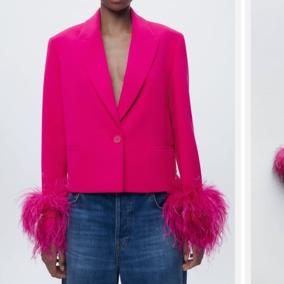 Zara | Jackets & Coats | Zara Cropped Feather Blazer | Poshmark
